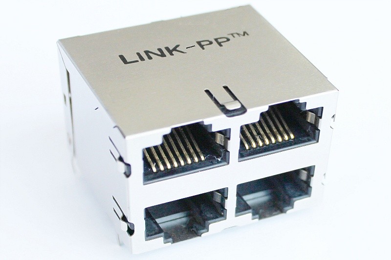 PC Mainboard قياسي Stacked RJ45 Magjack with LED Tab-up SI-30159-F